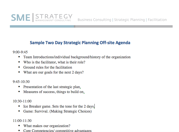 Sample Strategic Planning Agenda 2 Days Sample Strategic Planning Agenda 2 Days
